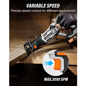AVID POWER Reciprocating Saw, 20V Cordless Reciprocating Saw with Two 2.0Ah Batteries and Charger, 6 Saw Blades, Variable Speed, Battery Powered Saw for Woods/Metal/Plastic Cutting （Red）