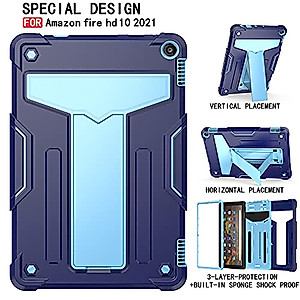 Epicgadget Case for Amazon Fire HD 10 and Fire HD 10 Plus (11th Generation, 2021 Released) - Heavy Duty Shockproof Hybrid Case with Kickstand + 1 Screen Protector Film and 1 Stylus (Navy Blue/Blue)