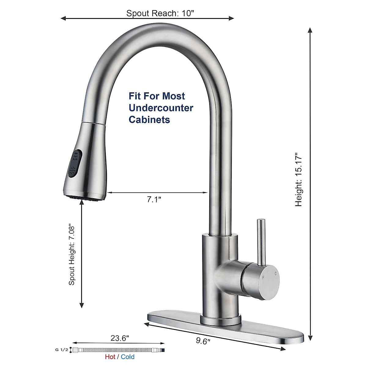 Kitchen Faucet with Pull Down Sprayer- Brushed Nickel Sink Faucets, 360° Swivel Single Handle High Arc Stainless Steel, Commercial Modern Kitchen-Faucets, 1/3 Hole, Deck Plate Included (2-Model)