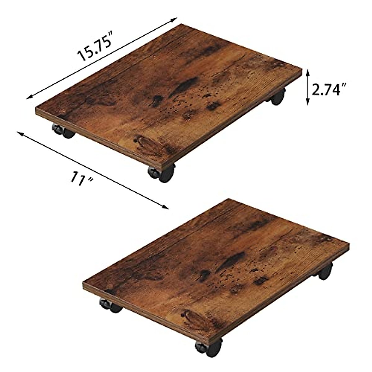 JOIN IRON CPU Stand Computer Tower Stand, Set of 2 Pc Tower Stand, Floor Pc Stand for Under Desk, Wood CPU Holder Stand Cart with Lockable Wheels, for Office, Home（Brown (Set of 2)
