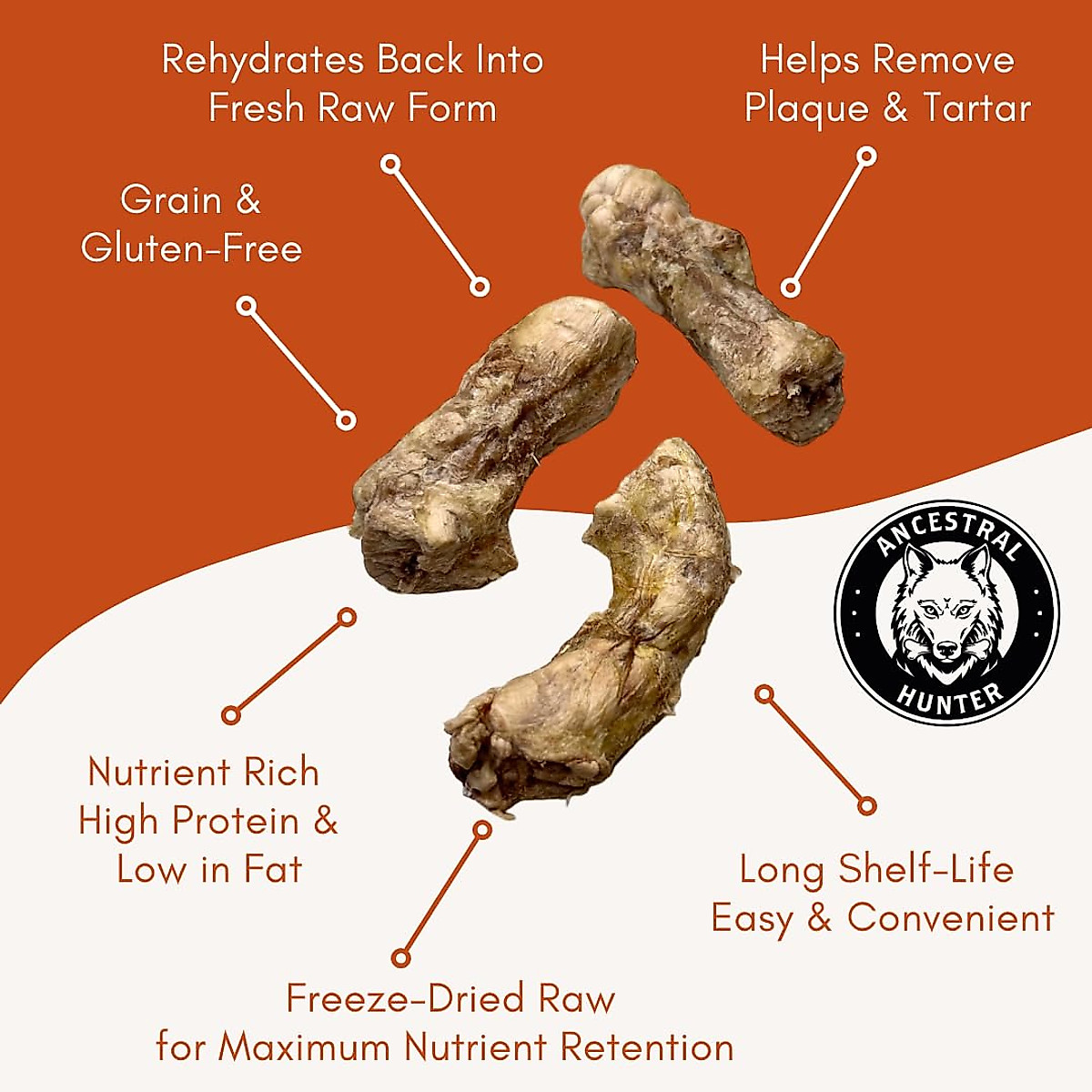 Ancestral Hunter Freeze Dried Chicken Necks for Dogs & Cats - Made in USA- Healthy Chicken Neck Treats for Dogs- Freeze Dried Raw Chicken Necks for Dogs