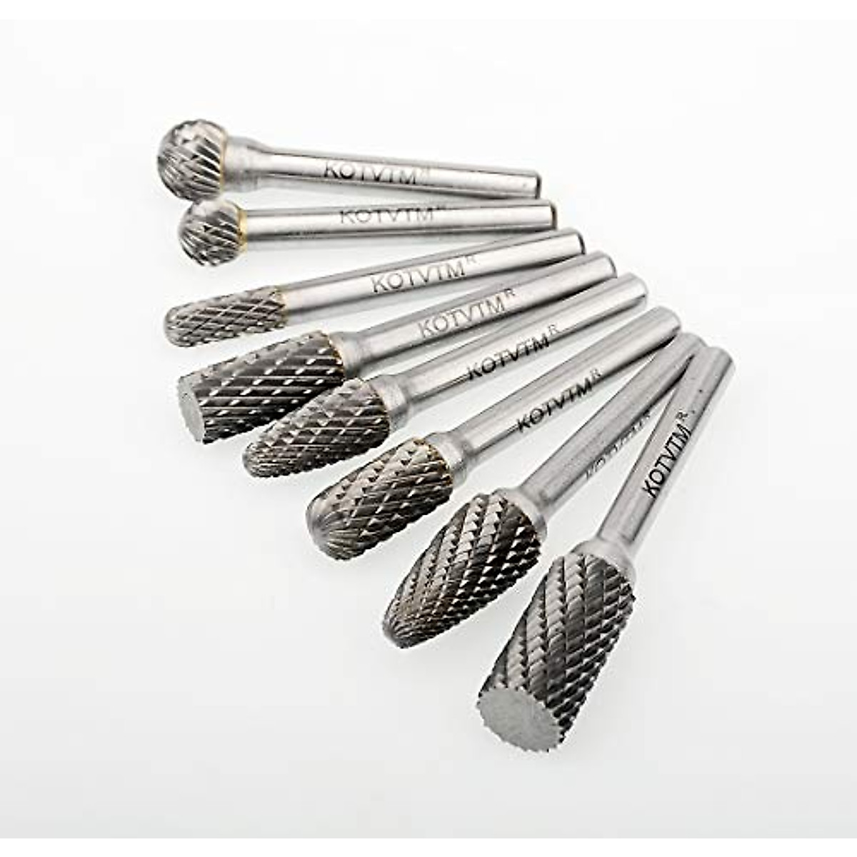 KOTVTM Carbide Burrs Set with 1/4 Inch Shank 8pcs Double Cut Rotary Burr File Drill Bits for Die Grinder Bits Metal Wood Carving, Engraving, Polishing, Drilling…