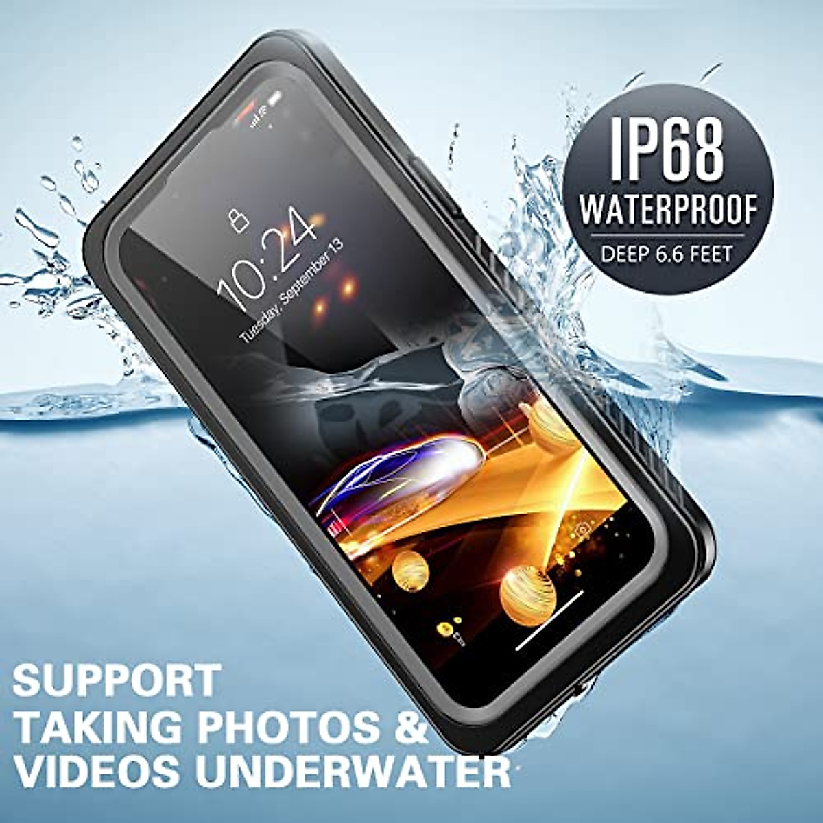 Pakuya Waterproof iPhone 13 Mini Case - Shockproof with Built-in Screen Protector, Heavy Duty Protection, Clear Sound, Black/Clear