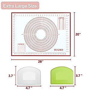 TANGN Pastry Mat Large Silicone Baking for Rolling Out Dough, Fondant Dough Kneading Cutting Non Stick Slip, Pie Bread Cookie BPA Free with Measurements, Red (20 x 28 inch) (BM-001)