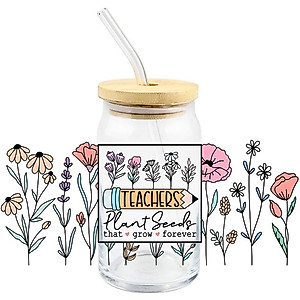 Flower UV DTF Cup Wrap Transfer Sticker Teacher's Day Theme Rub on Transfers for Crafting Waterproof Flower Pattern Decorative Decals for Glass Cups Stickers and Sticker Machines