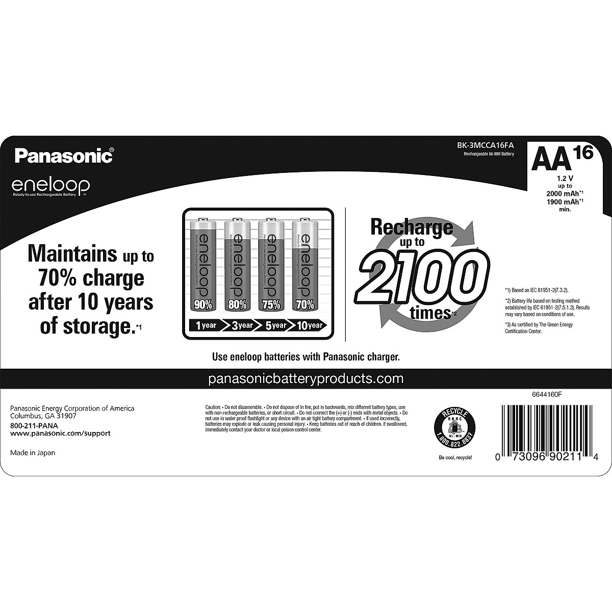 Eneloop Panasonic K-KJ55MC84CZ Power Pack; 8AA, 4AAA, and Advanced Battery 3 Hour Quick Charger & Panasonic BK-3MCCA16FA AA 2100 Cycle Ni-MH Pre-Charged Rechargeable Batteries, 16-Battery Pack
