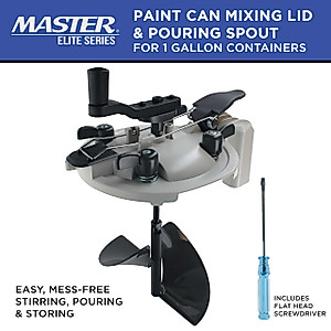 Master Elite Paint Can Mixing Lid & Pouring Spout, 1 Gallon Size - Mix Blade for Easy, Mess-Free Stirring, Pouring, Storing - Pistol Grip Handle, Stir with Hand Crank, Drill, Paint Mixing Machine