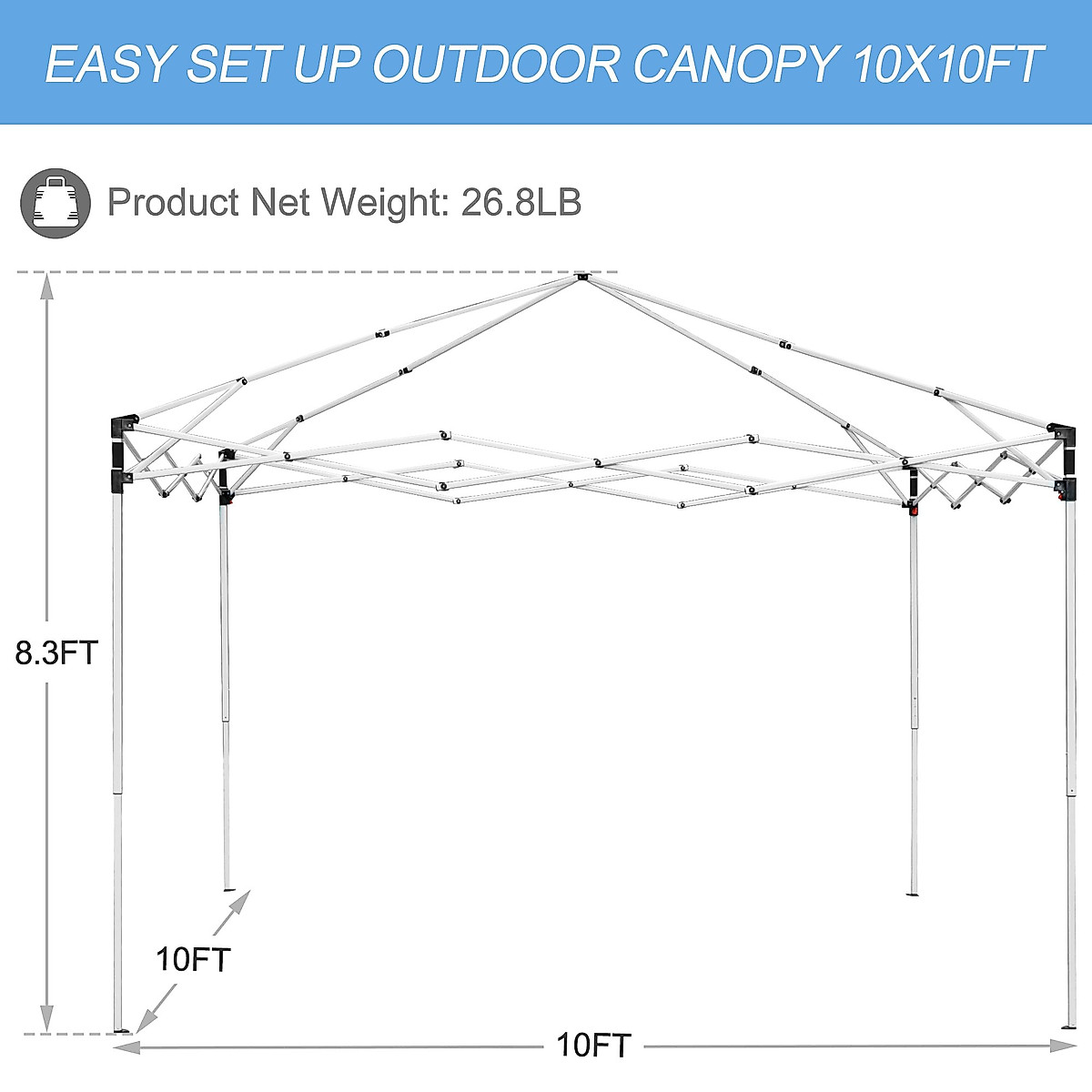ZENY 10x10 Pop Up Canopy Tent Portable Outdoor Canopy Tent for Parties Camping Patio Gazobo Instant Shelter Beach Sun Shade, Height Adjustable Straight Legs, Waterproof UV Resistant, Wheeled Carry Bag
