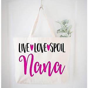 COCOVICI Nana Tote Bag | Grandma Gifts | Nana Gifts | Nana Christmas Gift | Christmas Gift from Grandkids (Live Love Spoil Pink/Black Font)
