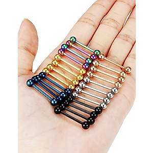 Oufksiyy 24pc 14G 16G Mixed color surgical Stainless Steel Straight Barbell Tongue Rings Bars Piercing 5/8" Length 16mm 9/16 inch 14mm 1/2inch 12mm Nipple RIngs Tongue Piercing Jewelry For Women Men