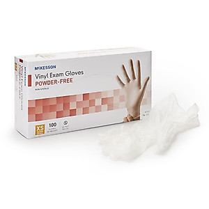 McKesson Vinyl Exam Gloves - Disposable, Powder-Free, Latex-Free - Clear Medical Gloves for Healthcare, Cleaning, Prep - XS, 100 Count, 1 Box