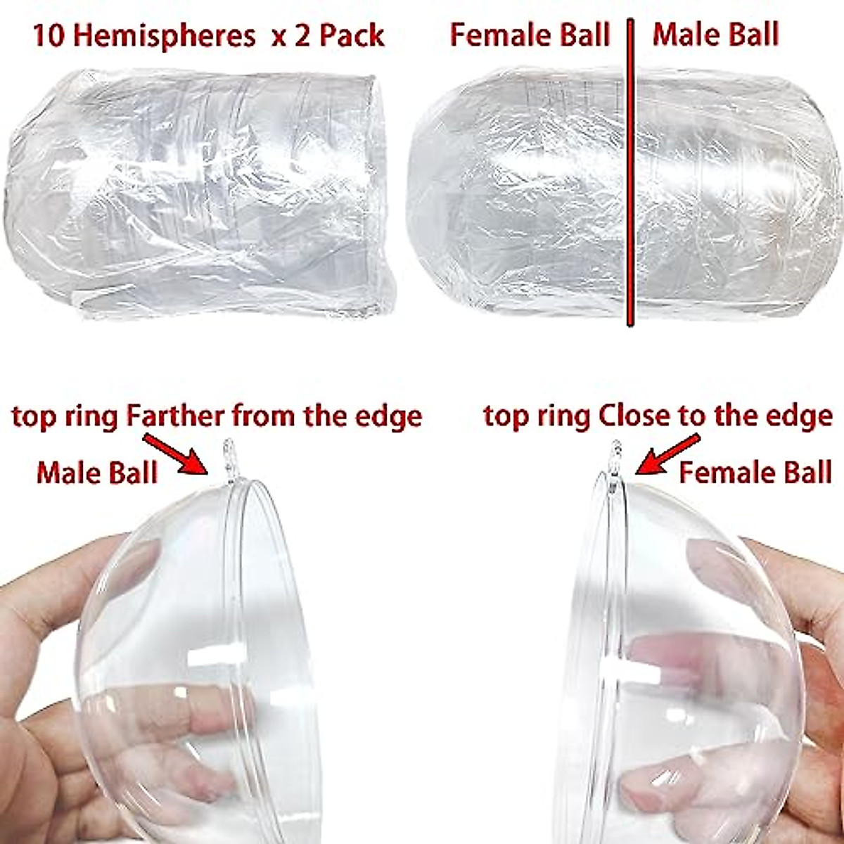 Jishi Clear Plastic Ornaments 10-Pack Christmas Ornament Fillable Balls for DIY Crafts, Christmas Tree Decor, Wedding Party, Xmas Holiday Home Decorations, Large Open Decorative Hanging Ornaments 80mm