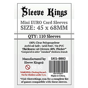 Sleeve Kings Mini Euro Card Sleeves (45x68mm) - 110 Pack, 60 Microns