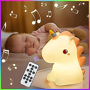PIKOY Unicorn Night Light for Kids, Remote Sound Machine Baby Night Lights for Kids Room,16 Colors Silicone Kids Night Lights for Bedroom,USB Rechargeable Night Light Cute Lamp Unicorn Gifts for Girls