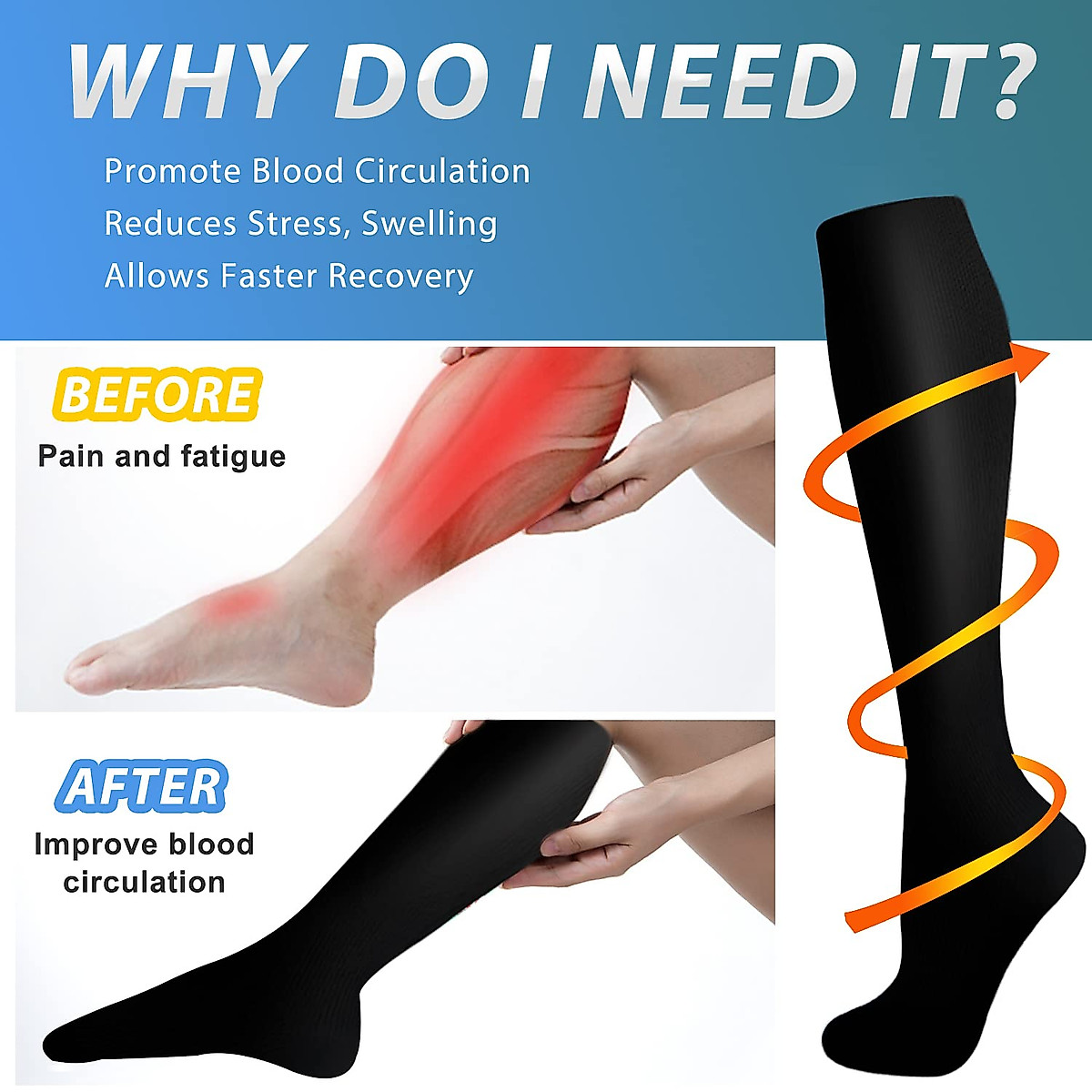 Aoliks Black Compression Socks for Women & Men,Support Knee High Socks for Running Athletic Nurses