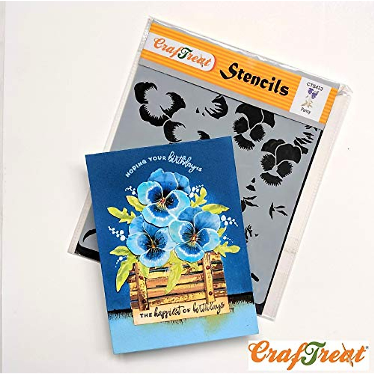CrafTreat Reusable Layered Flower Stencils for Painting on Wood, Canvas, Paper, Fabric, Floor, Wall and Tile - Pansy and Anemone - 2 Pcs - 6x6 Inch Each - DIY Art and Craft Stencils - Floral Stencil