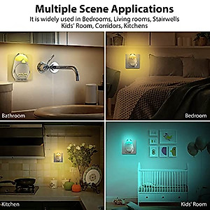 RAVEtone Color-Changing Night Lights Plug Into Wall, 2 Pack Plug in Nightlight for Kids, Smart Voice Activated 9 Colors 6 Lighting Modes LED Dimmable for Girls Boys Bedroom Nursery Bathroom Kitchen
