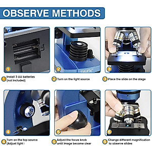 Microscope for Kids Beginners Children Student, 40X- 1000X Compound Microscopes with 52 pcs Educational Kits