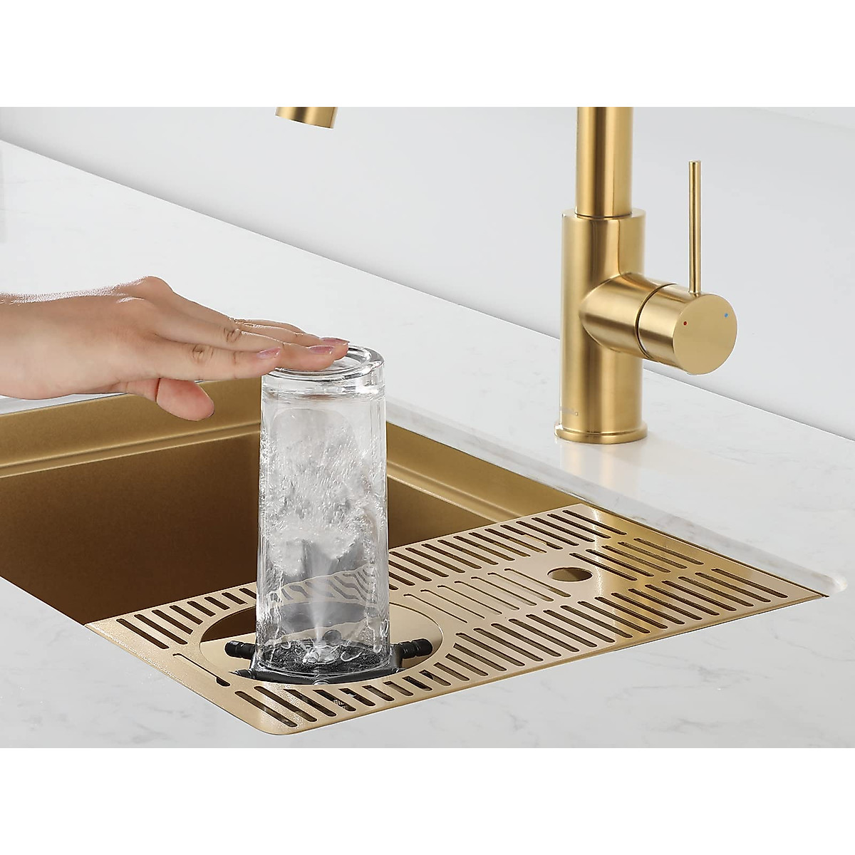 AS1514XG Brushed Gold Bar Sink with Glass Riner and AguaStella AS59BG Brushed Gold Pull Down Bar Faucet