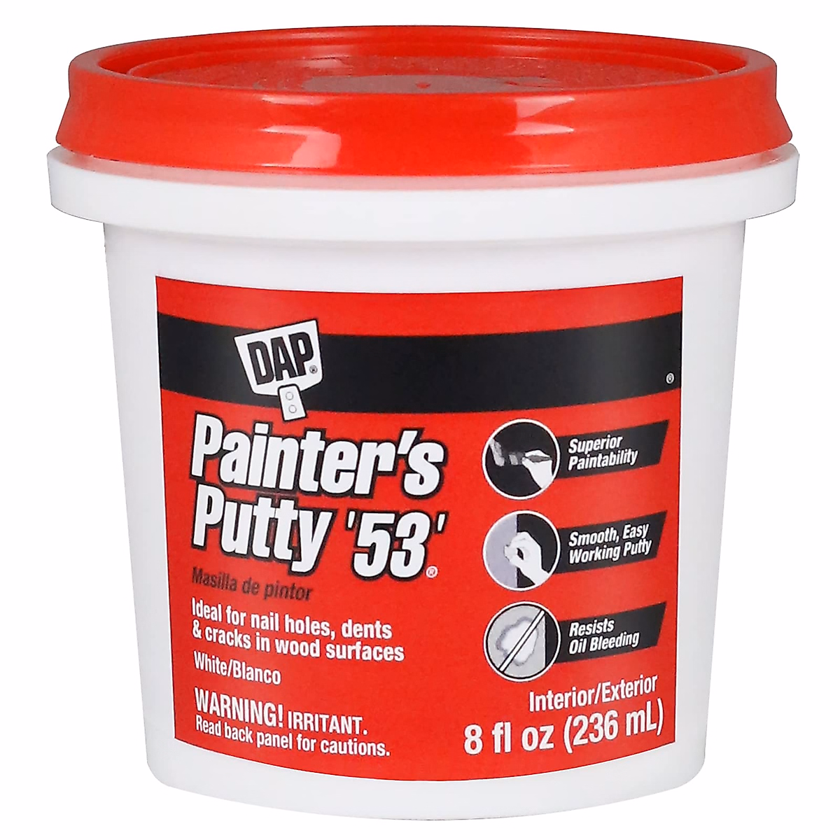 DAP 7079812240 Painters Putty Hp Raw Building Material, 1/2 Pint, White, 96 Fl Oz