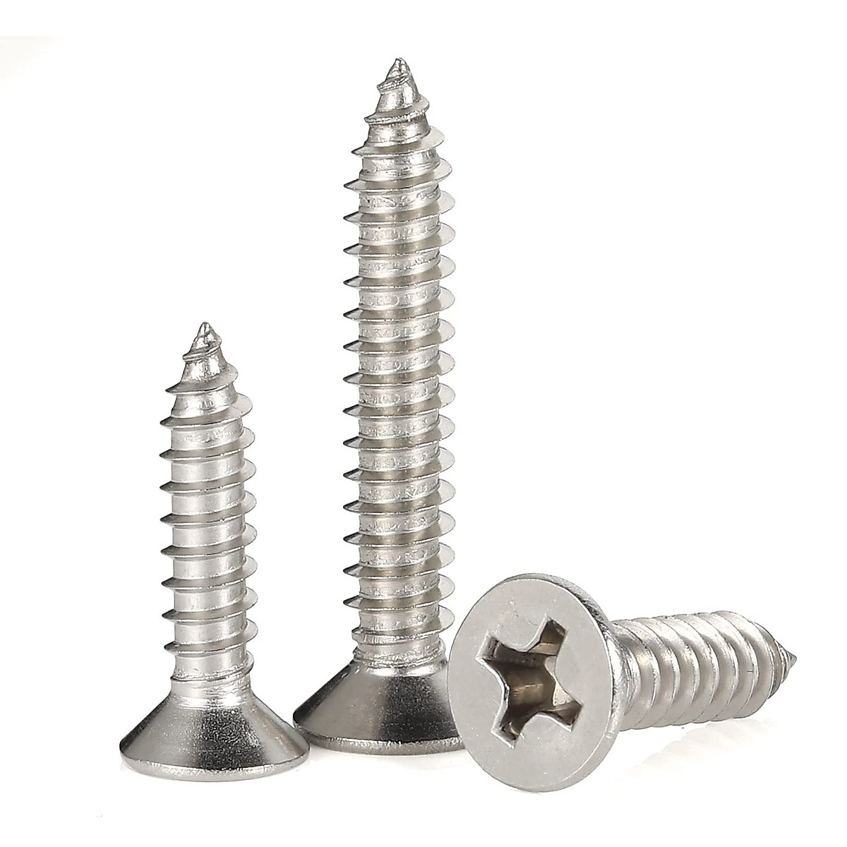 #10 x 1 (3/8" to 2" Available) Flat Head Sheet Metal Screws Wood Screws, 304 Stainless Steel 18-8, Self Tapping, 100 PCS