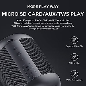 Nitvision Bluetooth Speakers, Waterproof Wireless Speaker,Upgraded, Portable Speaker with IPX5 Waterproof, Supports Wireless Charging, 24H Playtime-Black