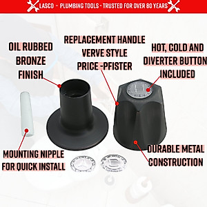LASCO 01-9141OB Handle with Index Button Indicators Flange and Nipple for Price-Pfister Verve, Large, Oil Rubbed Bronze