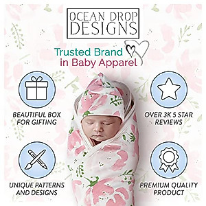 Ocean Drop 100% Cotton Mommy and Me Robe and Swaddle Set - Maternity Robe for Hospital - Delivery Gown for Hospital Maternity 4pc Set (Robe, Socks, Baby Swaddle Blanket, Baby Hat & Gift Box)