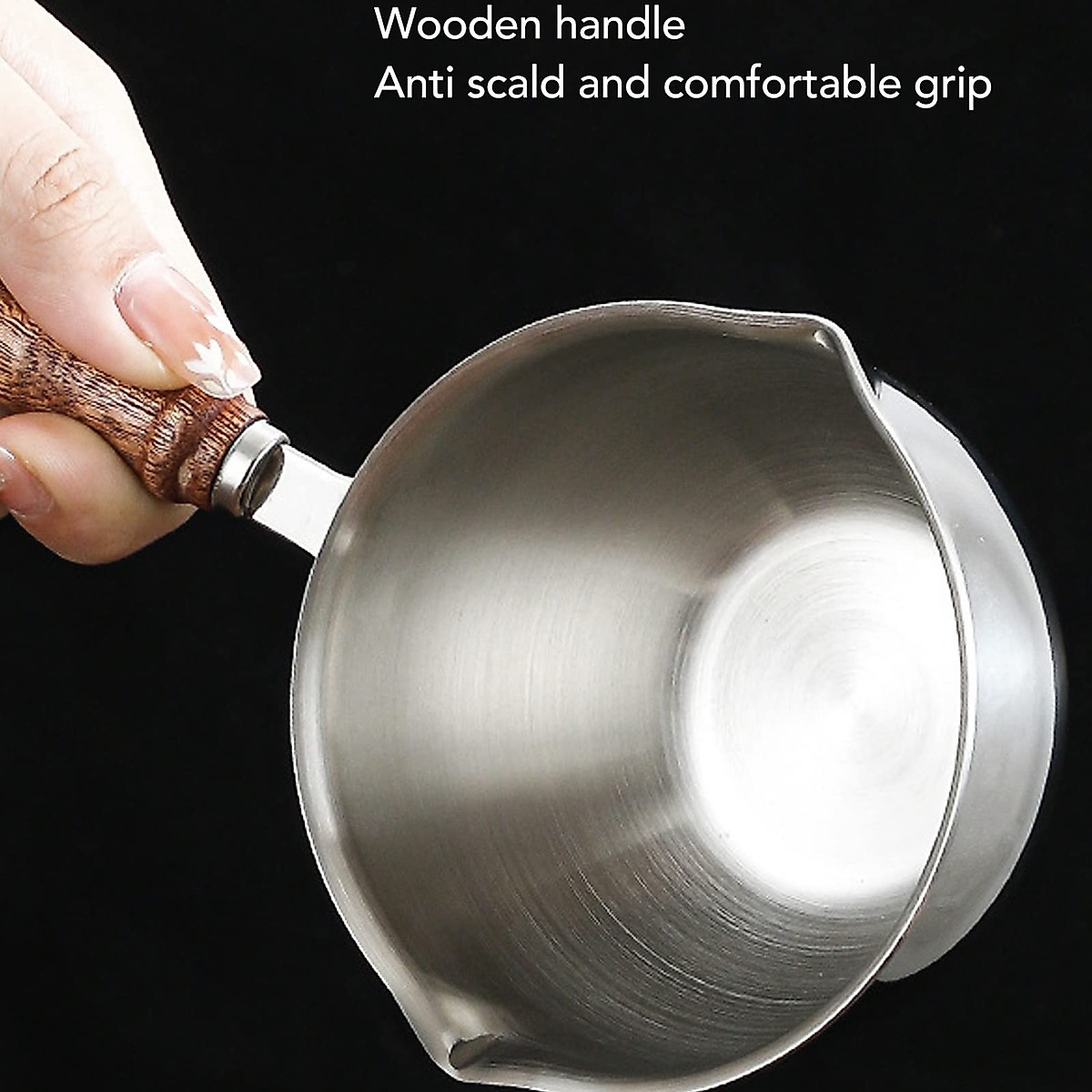 Butter Coffee Milk Warmer,Stainless Steel Coffee Pot Milk Warmer Pot Mini Saucepan with Wooden Handle for Oil Milk Kitchen(200ml)
