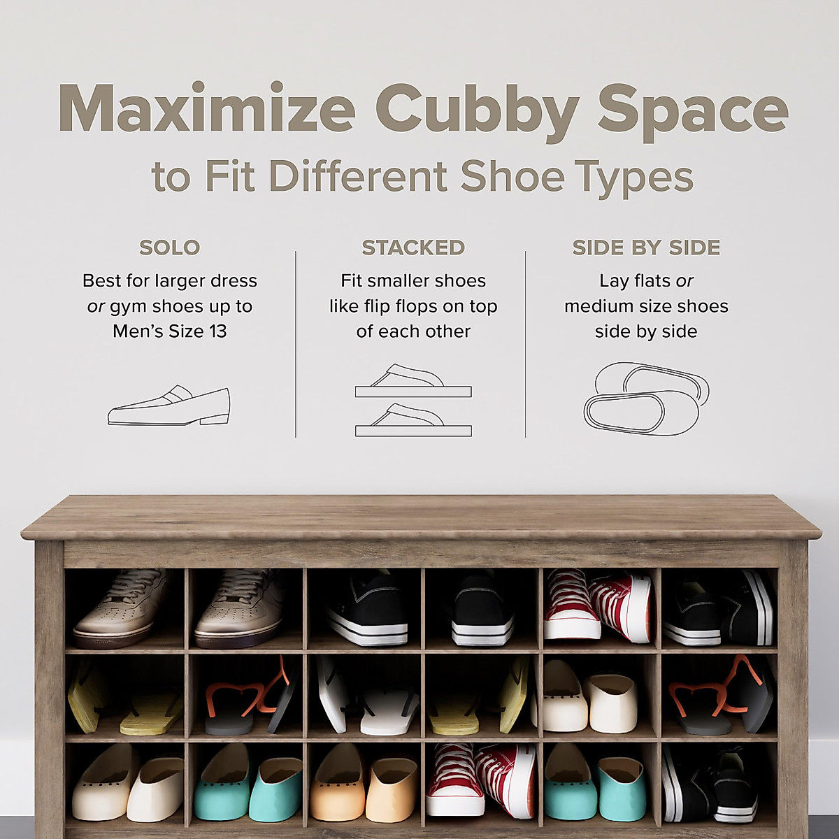 Prepac Drifted Gray Hall Tree with Bench and Shoe Storage, 60"W x 77"H x 15.5"D - 24 Shoe Cubby, Mudroom Bench with Storage and Hooks