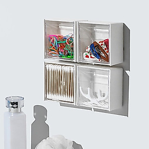 gifthub 2Pcs Plastic White Cotton Pads Holder Dispenser,No Drilling Cotton Ball Organizer Wall Mounted,Practical Multipurpose Cotton Ball Storage Box for Bathroom Kitchen