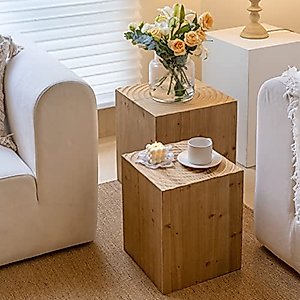 COZAYH Tree Stump End Table Set of 2, Multiple Styling Layout with Wood Tree Ring Pattern, Natural Wood Color, (F04011), 18.75Dx21.5Wx18.75H in