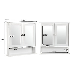 Bathroom Cabinet Wall Mounted, 20 x 23 inch Medicine Cabinet with Mirror,Over The Toilet Wall Storage Cabinet with 2 Mirrored Doors,Adjustable Shelf,for Kitchen, Living Room Laundry Room,White