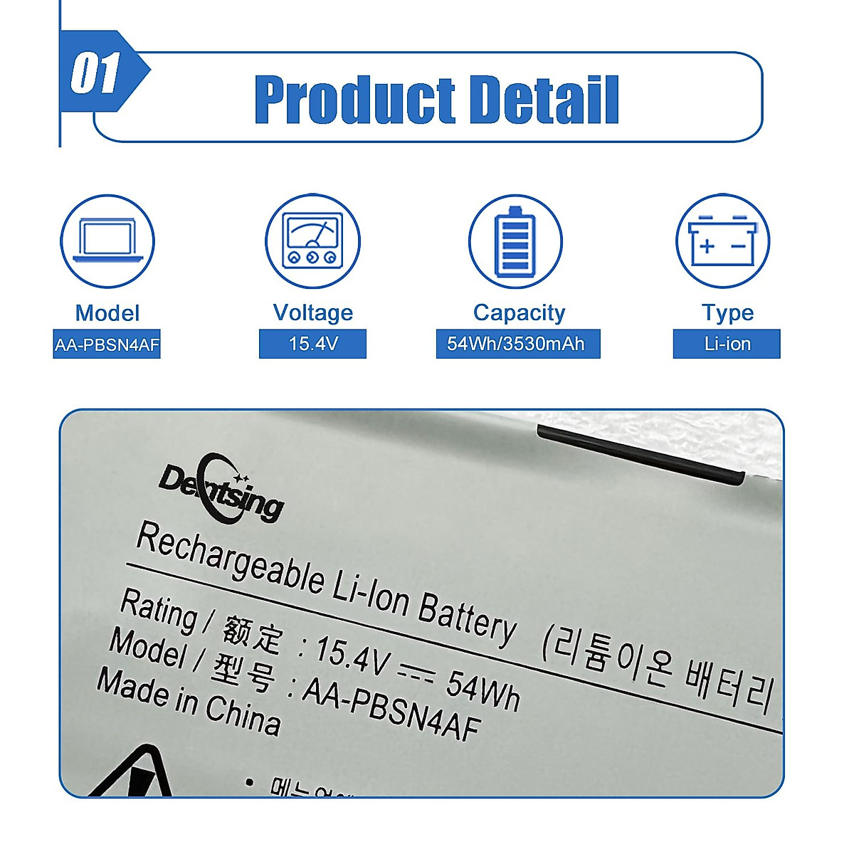 Dentsing AA-PBSN4AF Battery Compatible with Samsung NP930SBE NP930SBE-K01CN NT930SBE NT930SBE-K38 Series Notebook 15.4V 54Wh 3530mAh 4Cells