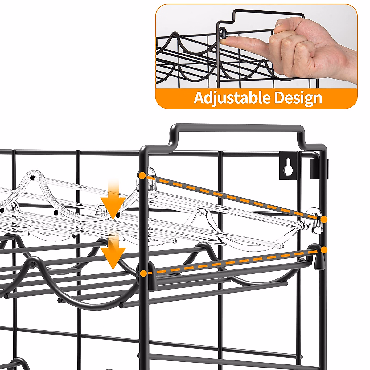 AULEDIO Adjustable Water Bottle Organizer, 4 Tier Stackable Bottle Organizer, Wall-Mounted Water Bottle Holder, Water Bottle Storage for Countertop, Cabinet, Kitchen, Brone