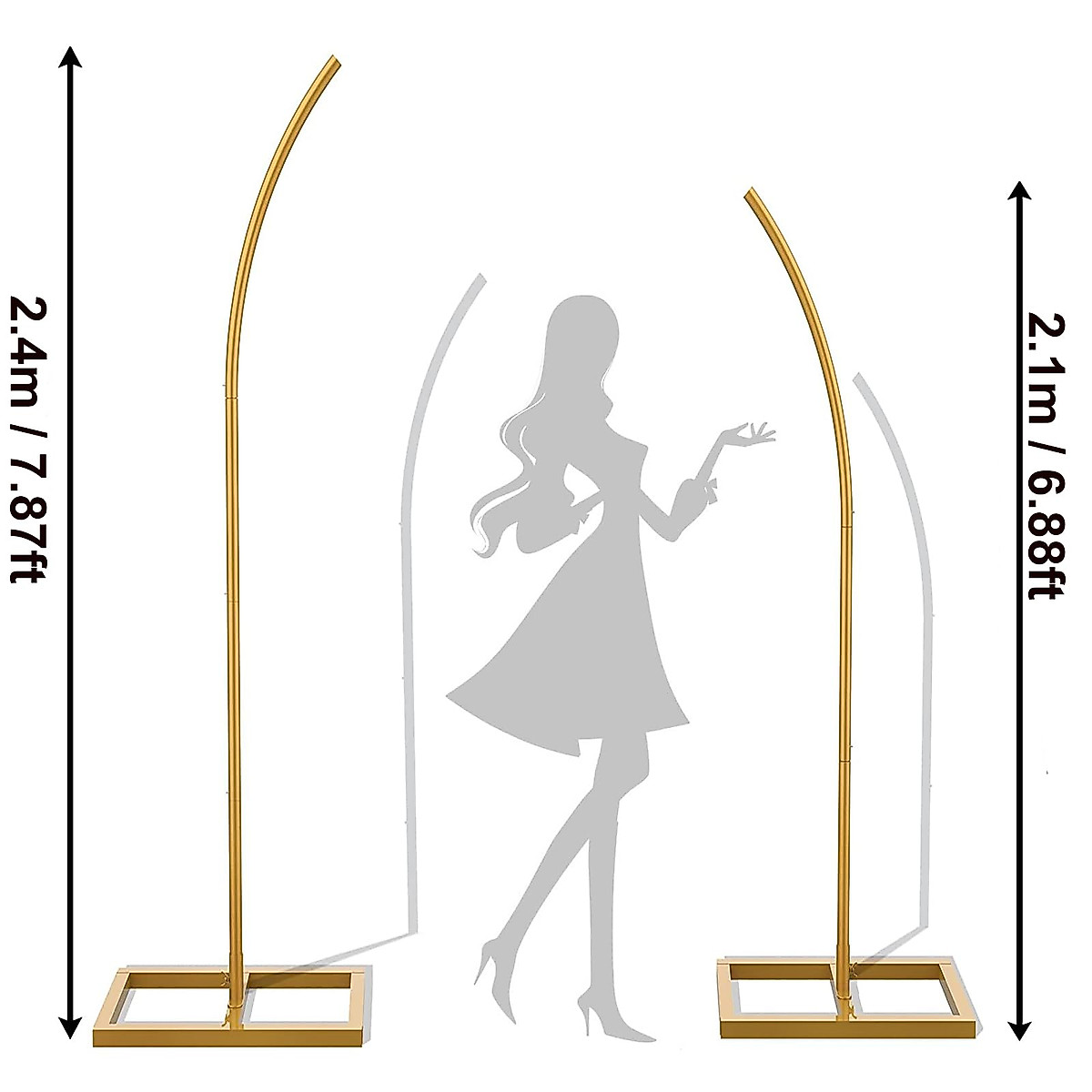 Metal Wedding Backdrop Stand | 6.8Ft & 8Ft Curved Top Wedding Arch Frame | Set of 2 Balloon Flower Backdrop Stands for Ceremony Birthday Baby Shower Anniversary Background Decoration