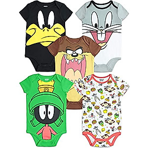 WARNER BROS LOONEY TUNES Buggs Bunny Marvin the Martian Daffy Duck Newborn Baby Boys 5 Pack Bodysuits Multi 3-6 Months