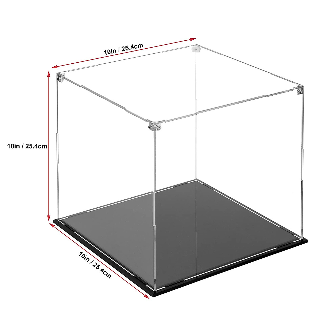 Cliselda Clear Acrylic Display Case with Black Base 10x10x10 in, Sturdy Acrylic Display Box Countertop Box Square Glass Case, Dustproof Protection Showcase for Action Figures Toys Collectibles