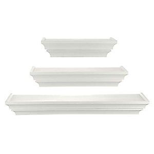 Kiera Grace Madison Classic Crown Molding Floating Wall Shelves, Robust Engineered Wood, Easy Assembly, Ideal for Home Decor, 12" / 16" / 24", White, Set of 3