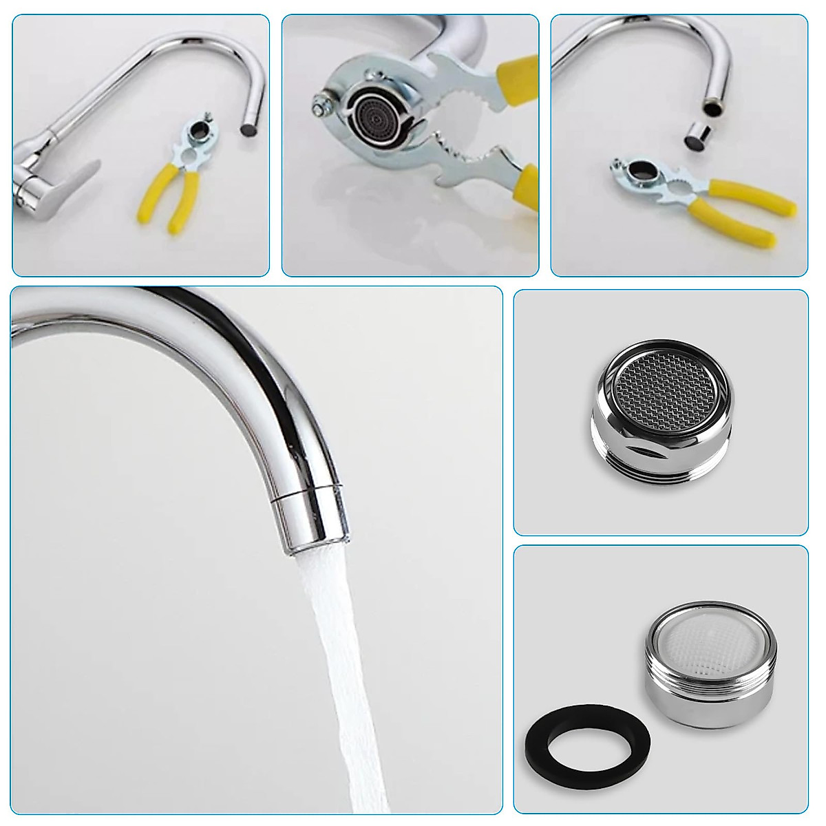 QBXMY7 6-Piece Faucet Aerator Removal Wrench Kit - 2 Sink Bubbler Wrenches + 4 M24 Aerators, Disassembly and Repair Spanner Tool