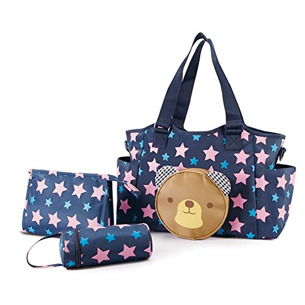 Mom Miya Large Capacity Multifunction Mummy Diaper Bag Tote Bag Mother Nappy Bag Set 3pcs Star Bear Design 2 Color (Blue)