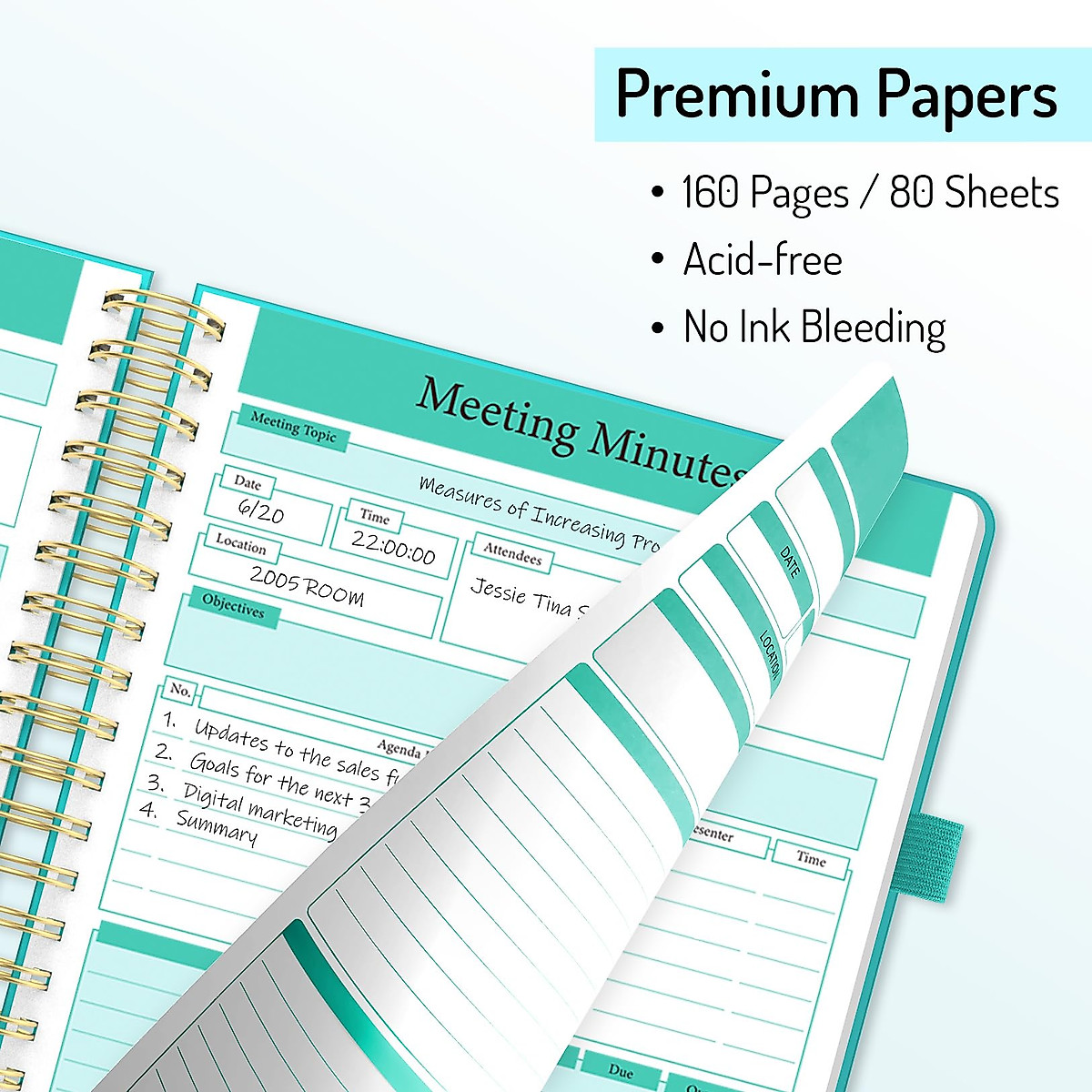 Forvencer Meeting Notebook for Work with Action Items, Project Planner Agenda Organizer for Note Taking, Office/Business Supplies for Women Men, 160 Pages, B5 Size (7"x10"), Purple