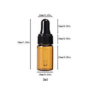 MOTZU 50 Pack 0.1oz(3ml) Amber Glass Dropper Bottles, Refillable Empty Bottle for Essential Oils, Cosmetics, and Cooking, with Glass Eye Dropper and Cap