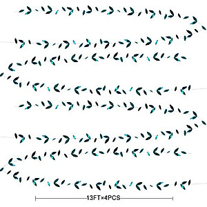 52 Ft Hunter Green Leaf Garland Emerald Turquoise Dark Green Paper Hanging Leaves Streamer Teal Aqua Green Banner for Anniversary Wedding Bridal Shower Engagement Spring Summer Party Decorations