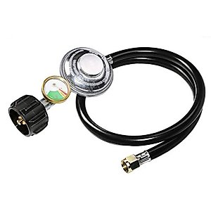 3 Feet Propane Regulator Hose with Propane Tank Gauge Universal Grill Regulator Replacement Parts, QCC1 Hose and Regulator for Most LP Gas Grill, Heater and Fire Pit Table, 3/8" Female Flare Nut