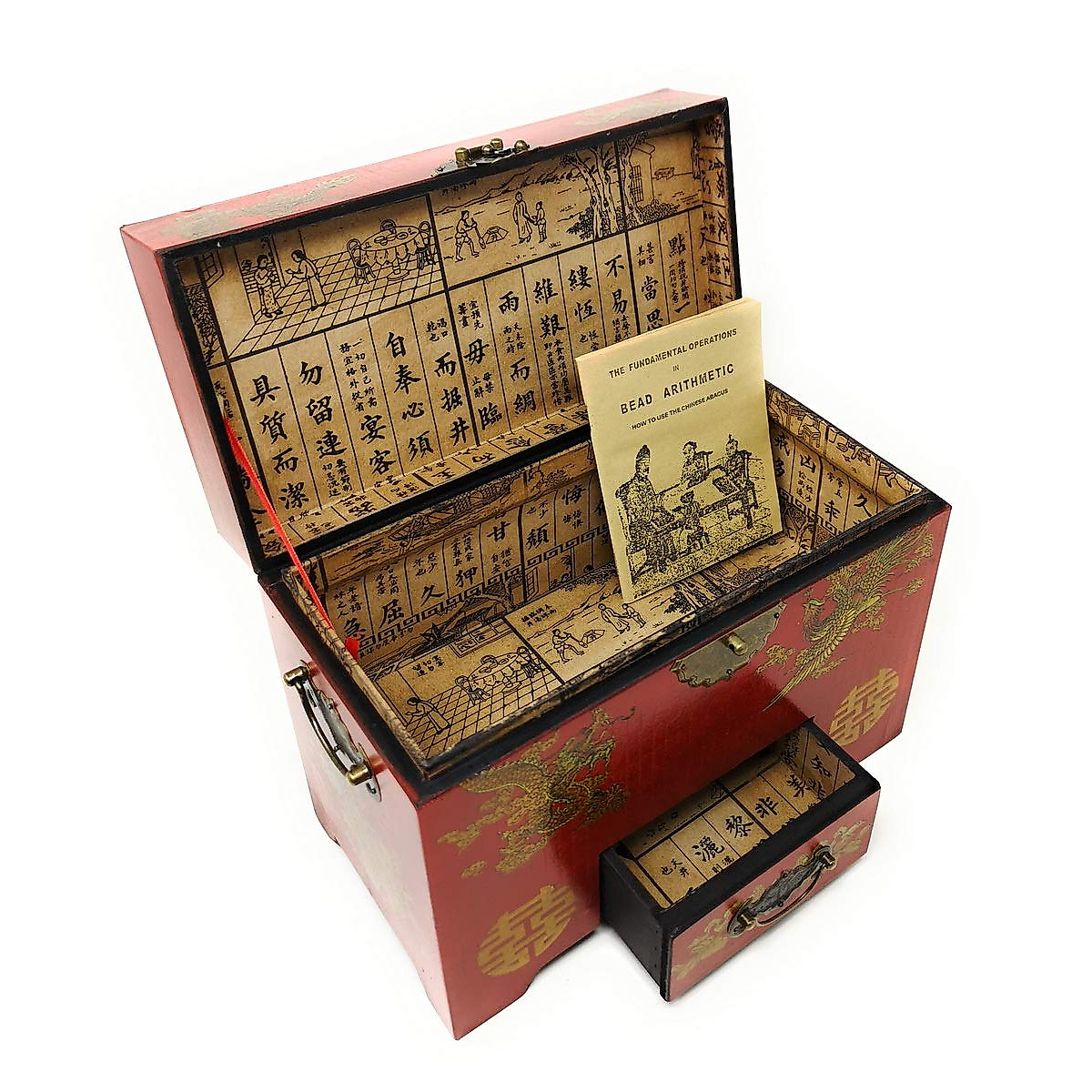 Vintage Chinese Wooden Bead Arithmetic Abacus W. Storage Compartments