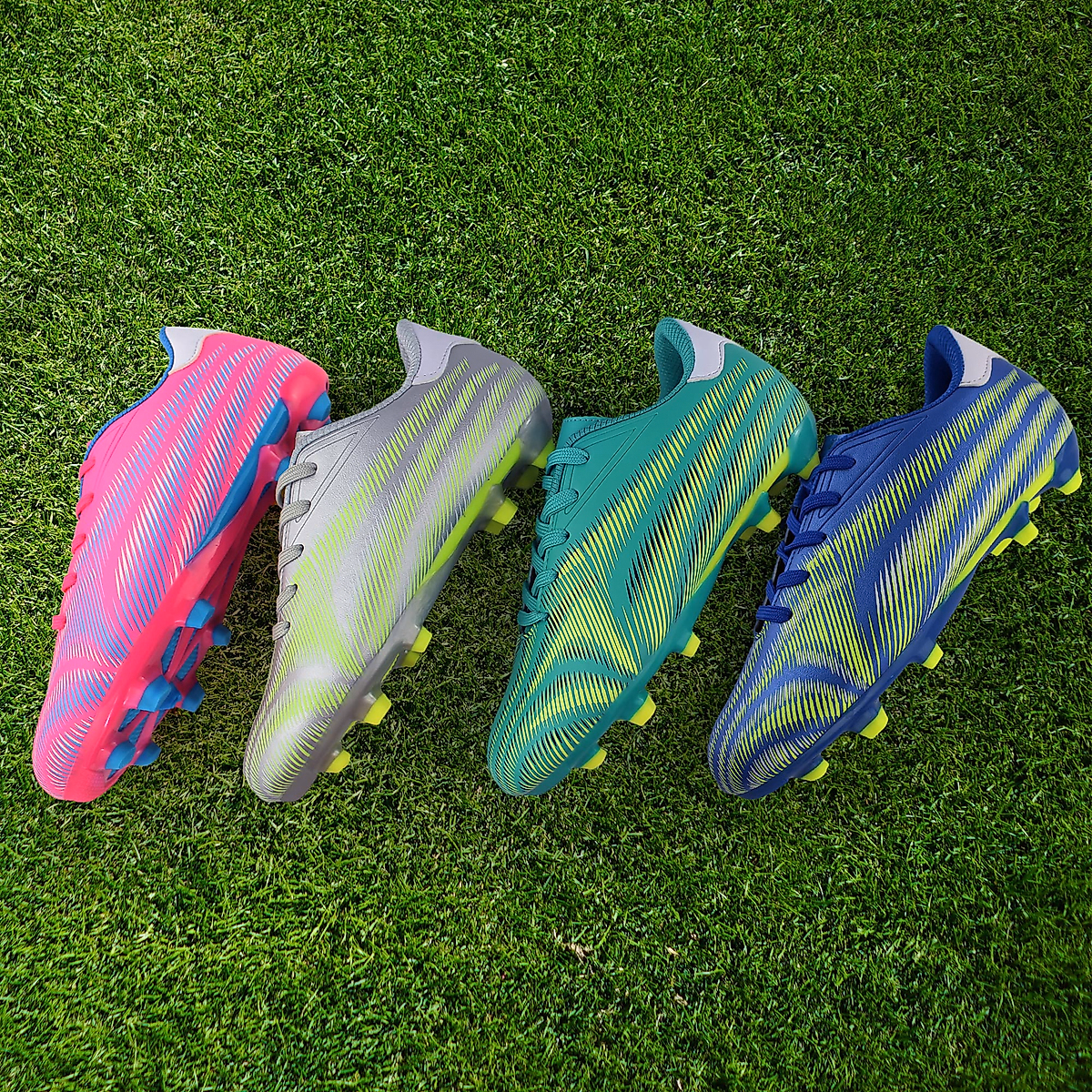 Hawkwell Boys Girls Athletic Outdoor Soccer Cleats Soccer Shoes(Toddler/Little Kid/Big Kid),Navy PU,6 M US