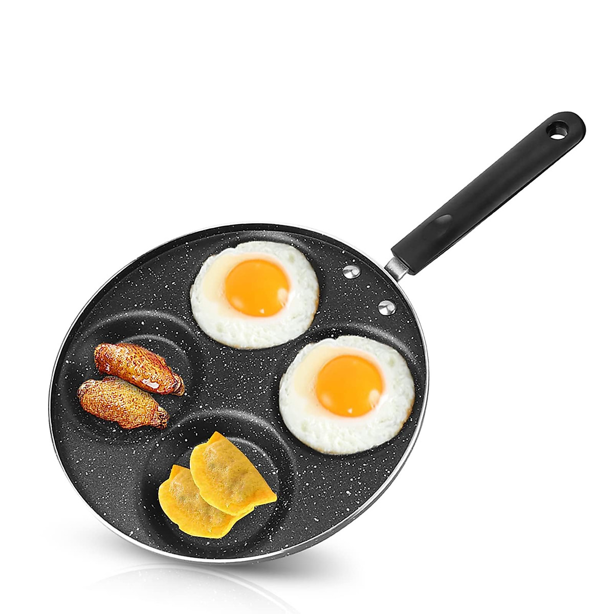 HERCHR Egg Pan 4-Cup Aluminum Egg Frying Pan Nonstick Omelette Pan Egg Cooker Pan Pancake Pan Multi Egg Pan for Breakfast Pancake, Plett, Crepe Pan, Sandwiches, Dishwasher Safe