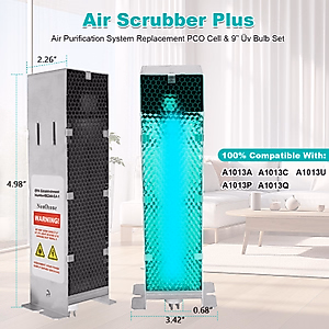 Air Scrubber Plus Replacement Üν Bulb and Cell for ActivTek InDuct 2000, A1013P, A1013Q, A1013A, A1013C, A1013T, Ozone Free, Air Scrubber Advanced Photocatalytic Oxidation (PCO) 9 Inch, 1 Unit
