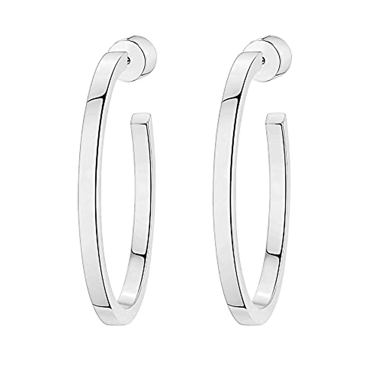 PAVOI 14K White Gold Plated Thin Square Edge Open Hoop Earrings for Women | Leightweight 30MM Diameter Hoops